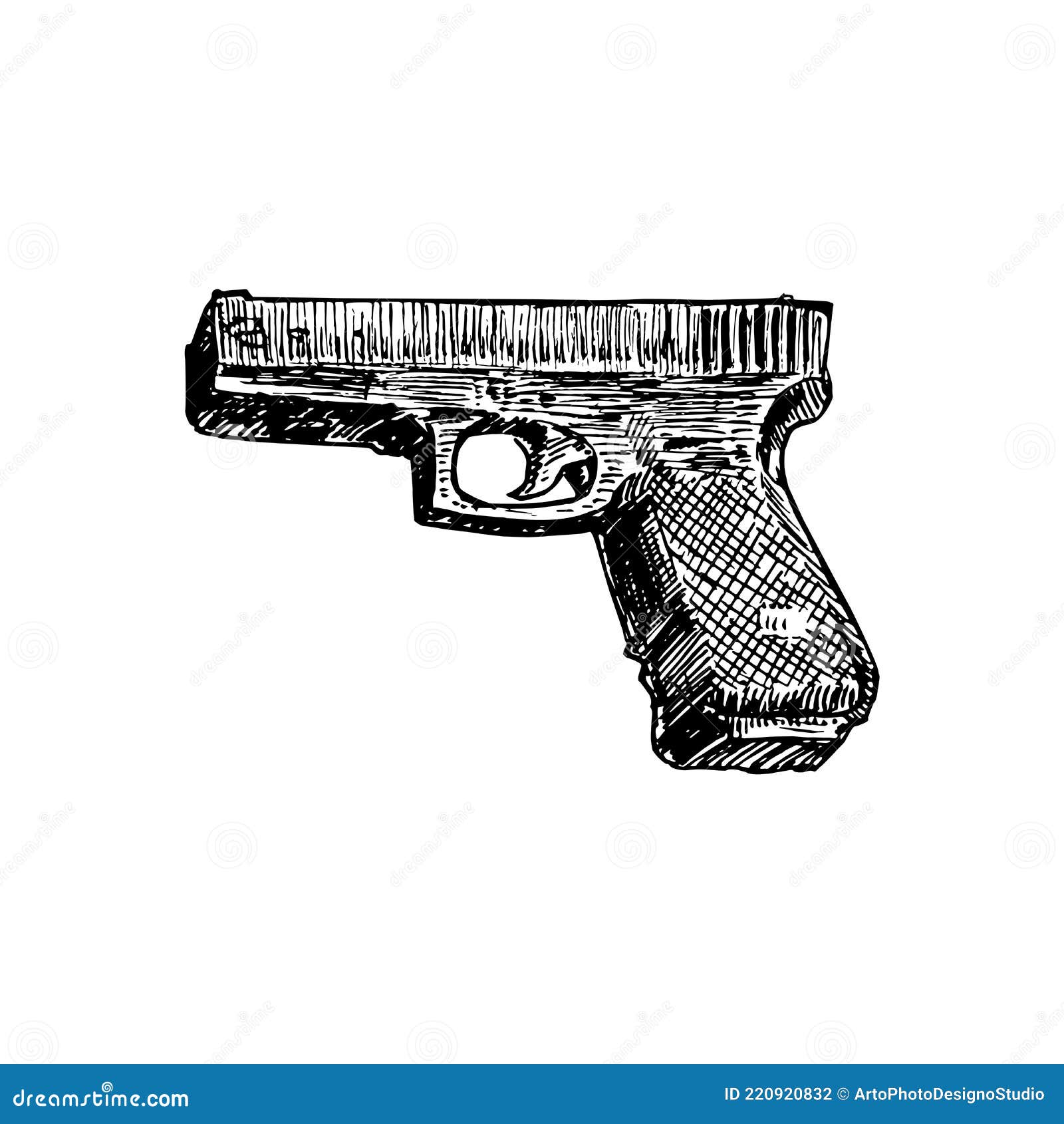 Glock 22, Gravure Style Ink Drawing Illustration Isolated Stock Vector ...