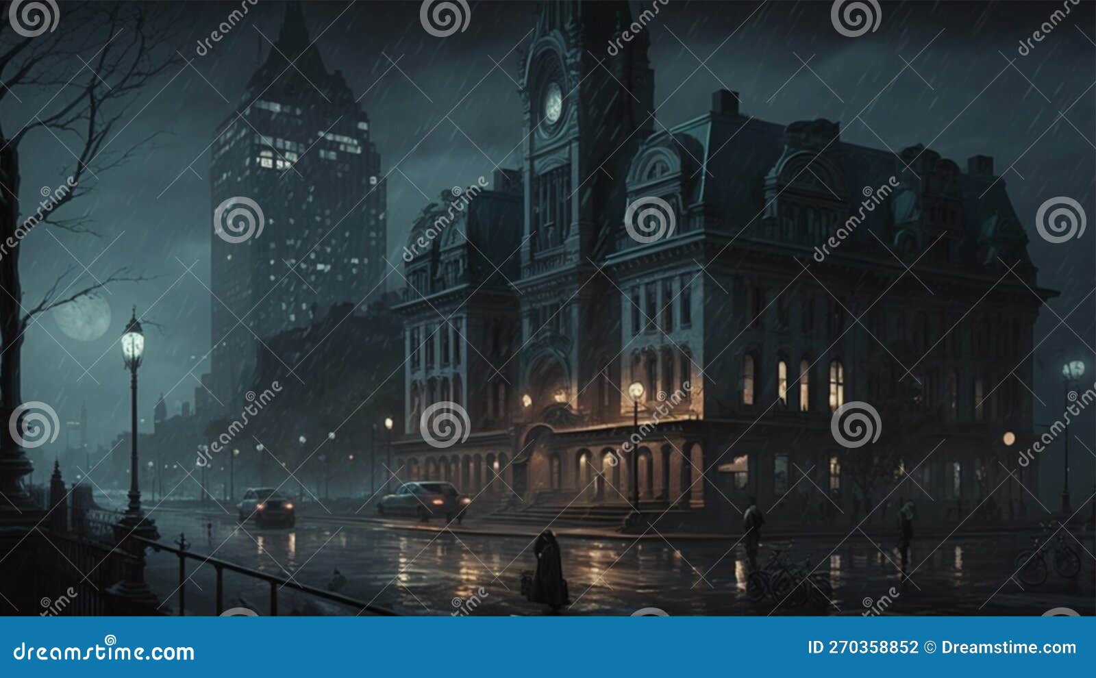 A gloomy city in realism stock illustration. Illustration of dark ...