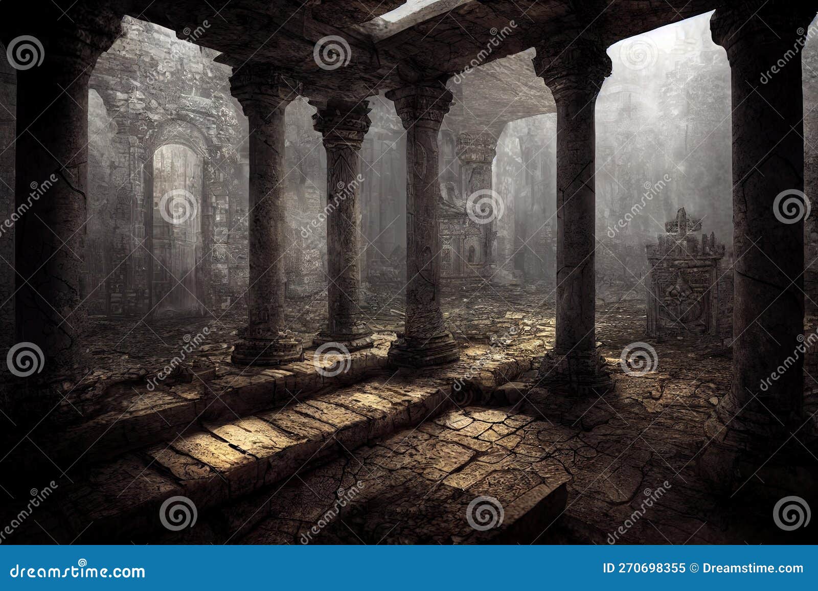 Gloomy Columns on Empty Grave in Old Religious Style. Stock ...