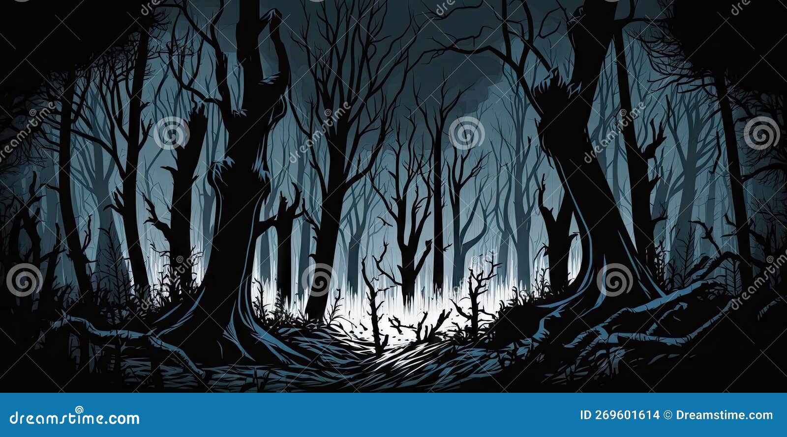 Gloomy Forest with Scary Trees Illustration Design Art Stock ...