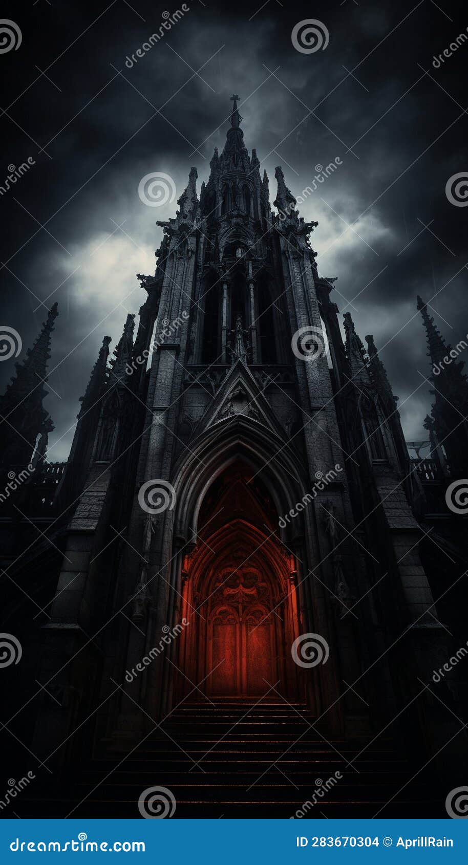 Gloomy Gothic architecture stock illustration. Illustration of clouds ...