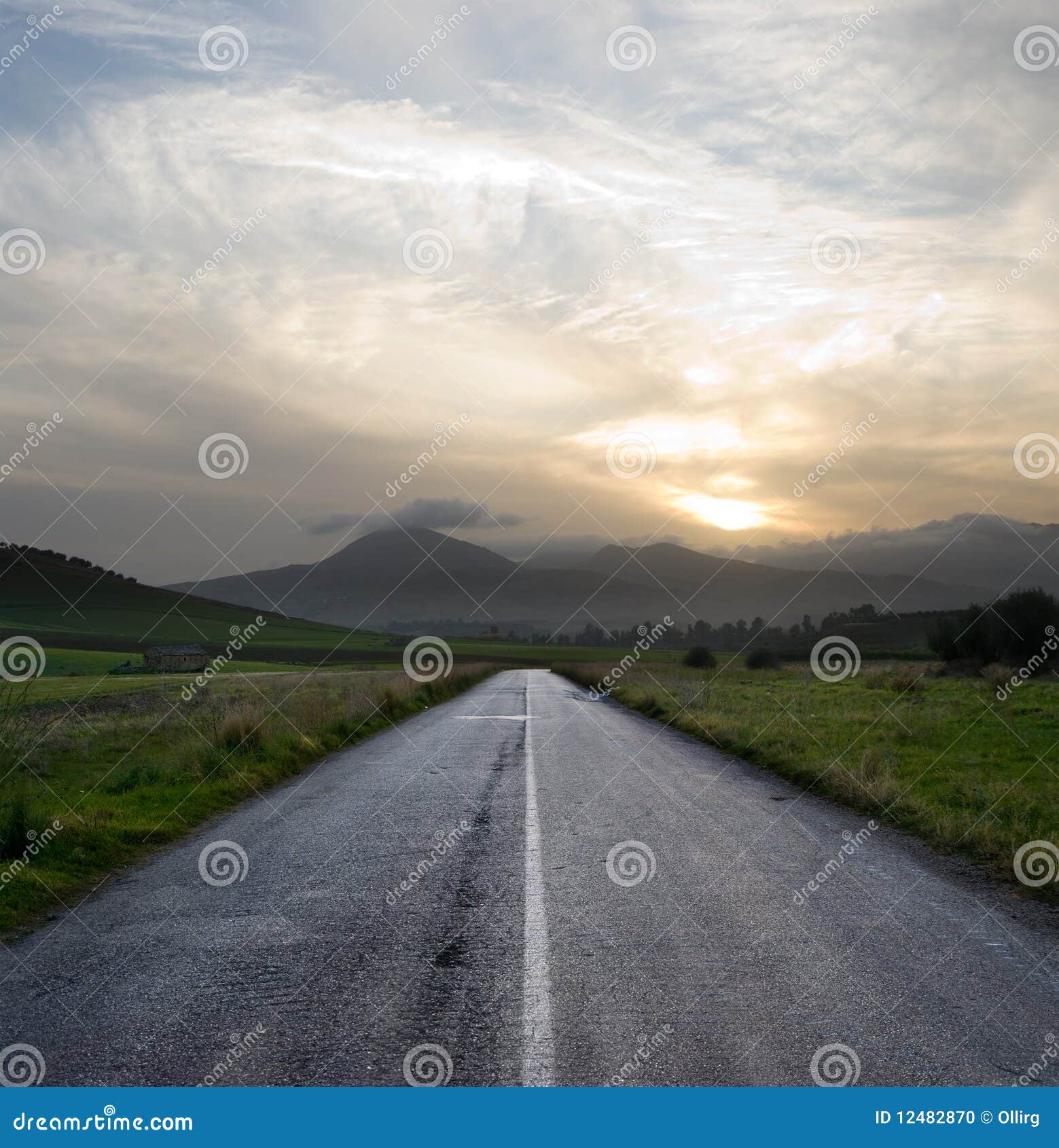 Gloomy Sunset on the Empty Road Stock Photo - Image of hill, lane: 12482870