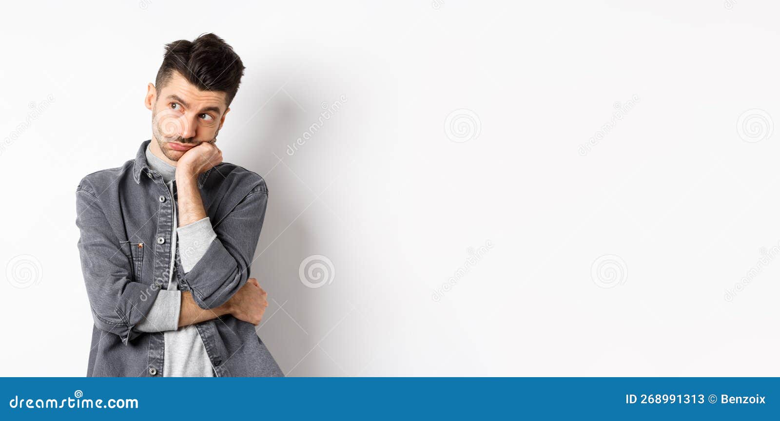 Gloomy Thoughtful Man Looking Aside, Thinking or Space Out, Staring at ...