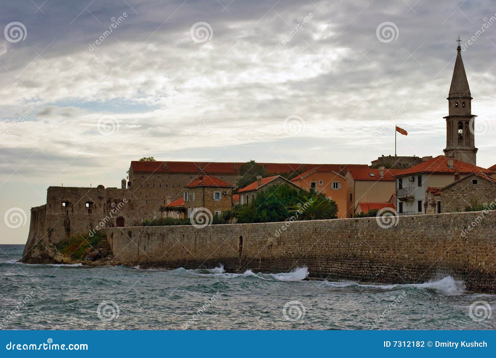 Gloomy weather of Budva stock photo. Image of beach, mount - 7312182