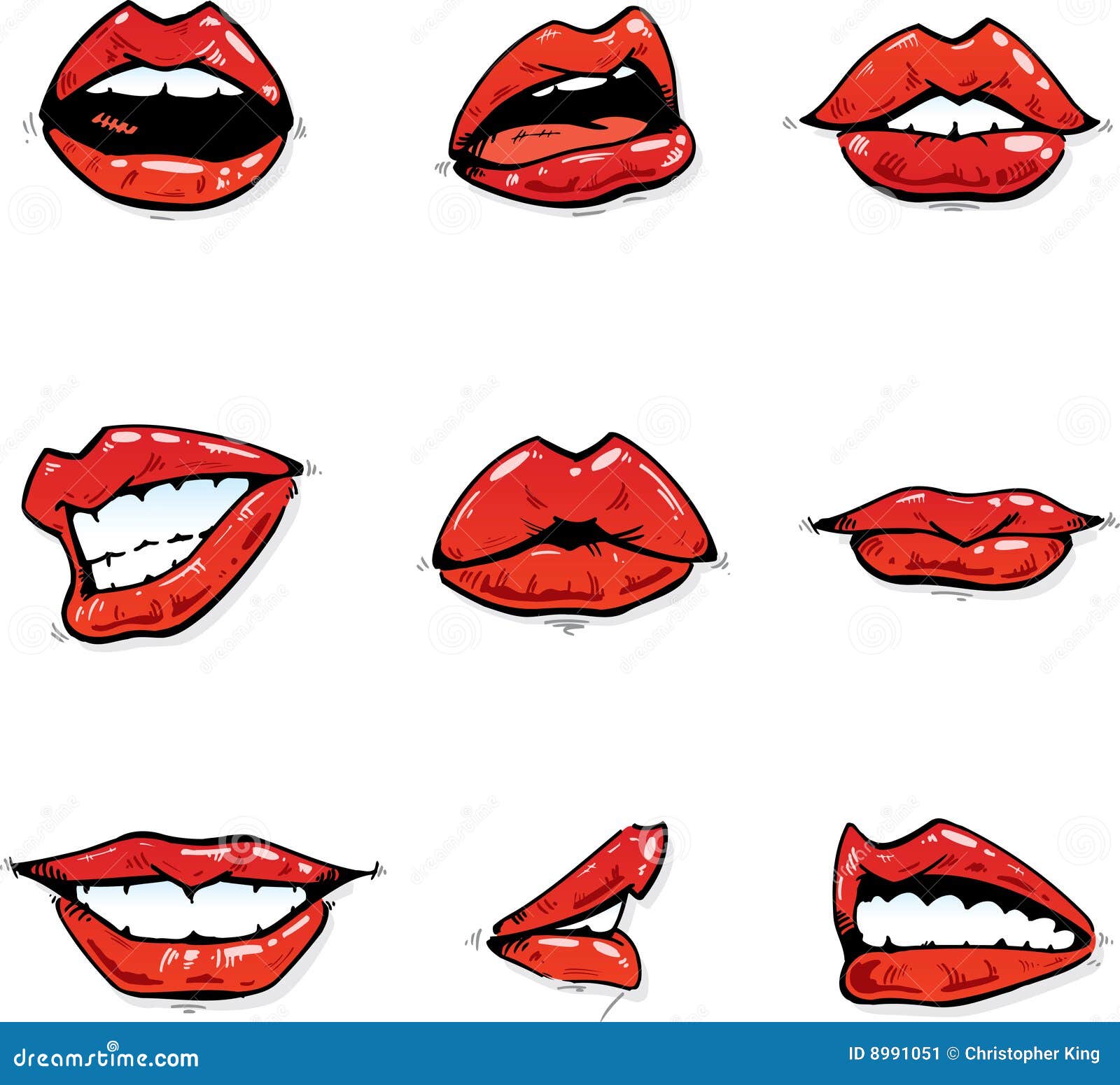 Gloosy Red Lips Collection in Various Expressions Stock Vector ...