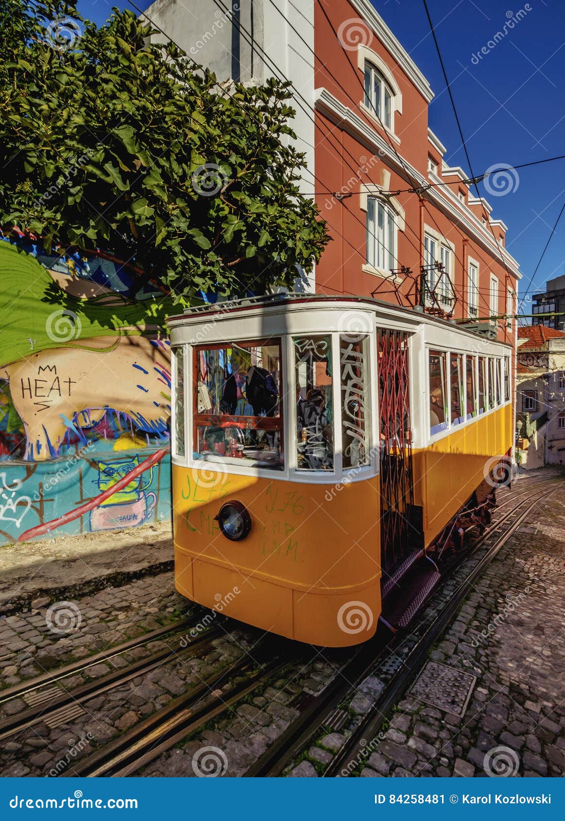 Gloria Funicular in Lisbon stock image. Image of cities - 84258481