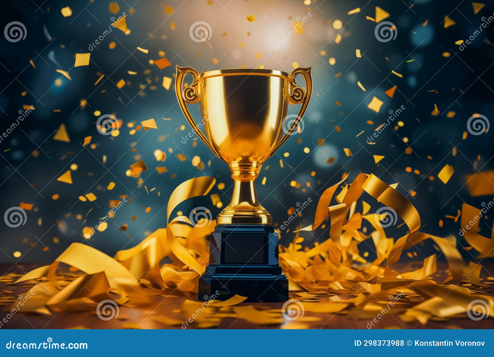 Glorious Golden Trophy Cup Celebrated with Festive Confetti. Stock ...