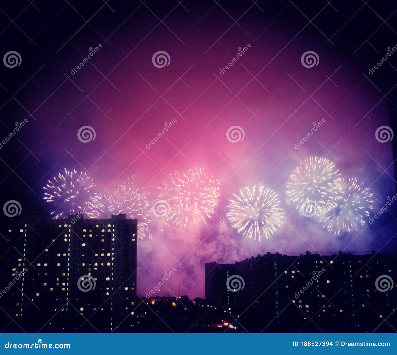 Night Fireworks Over the City Stock Photo - Image of fireworks, city ...