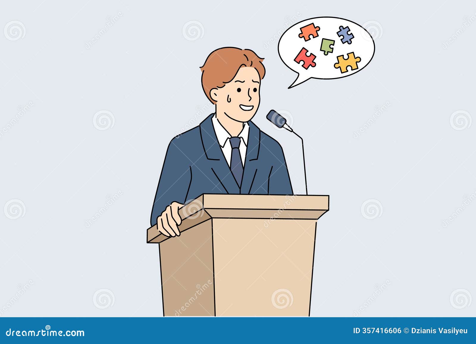 Glossophobia. Man Suffering From The Fear Of Of Public Speaking. Vector ...