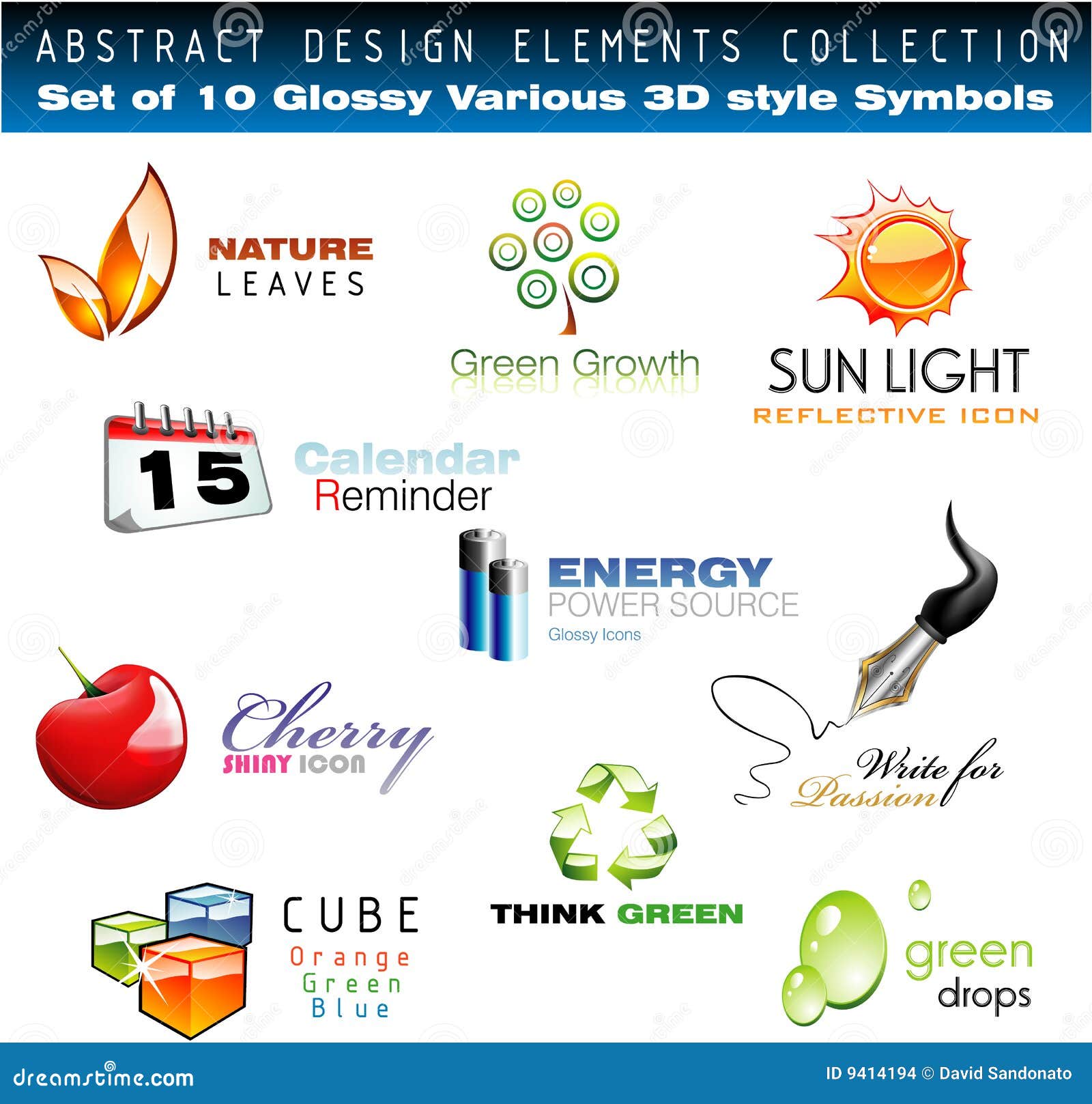 Glossy 3D Set of Design Elements Stock Vector - Illustration of orange ...