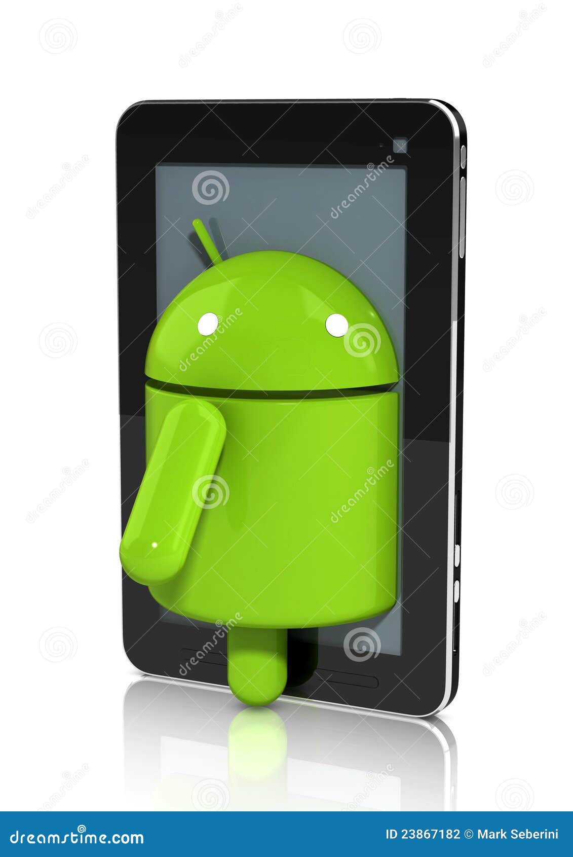 Glossy Android Character Climbing Out of a Tablet Editorial Photography ...