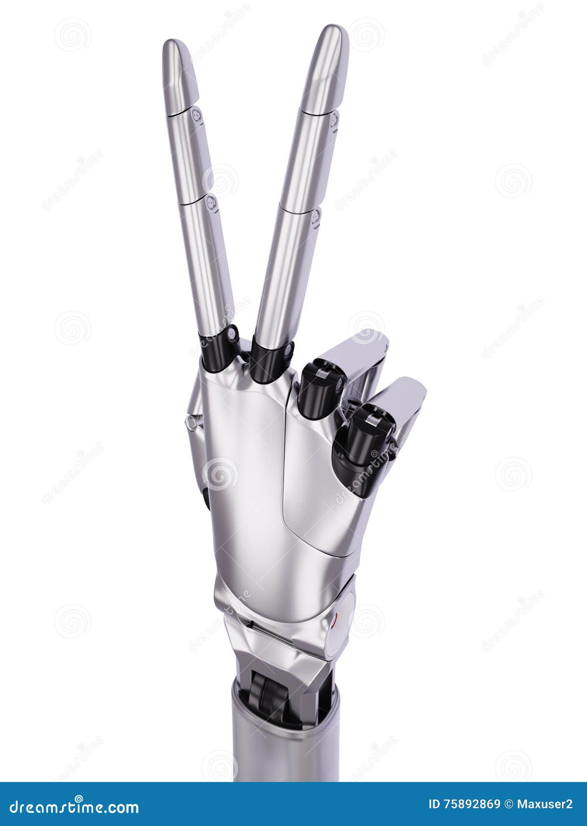 Glossy Android Hand Victory or Number Two Gesturing 3d Illustration ...