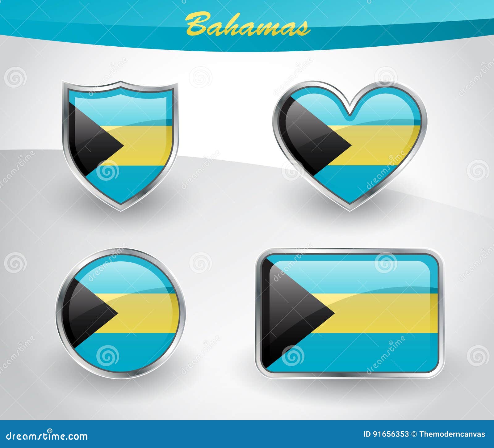 Glossy Bahamas Flag Icon Set Stock Vector - Illustration of sign ...