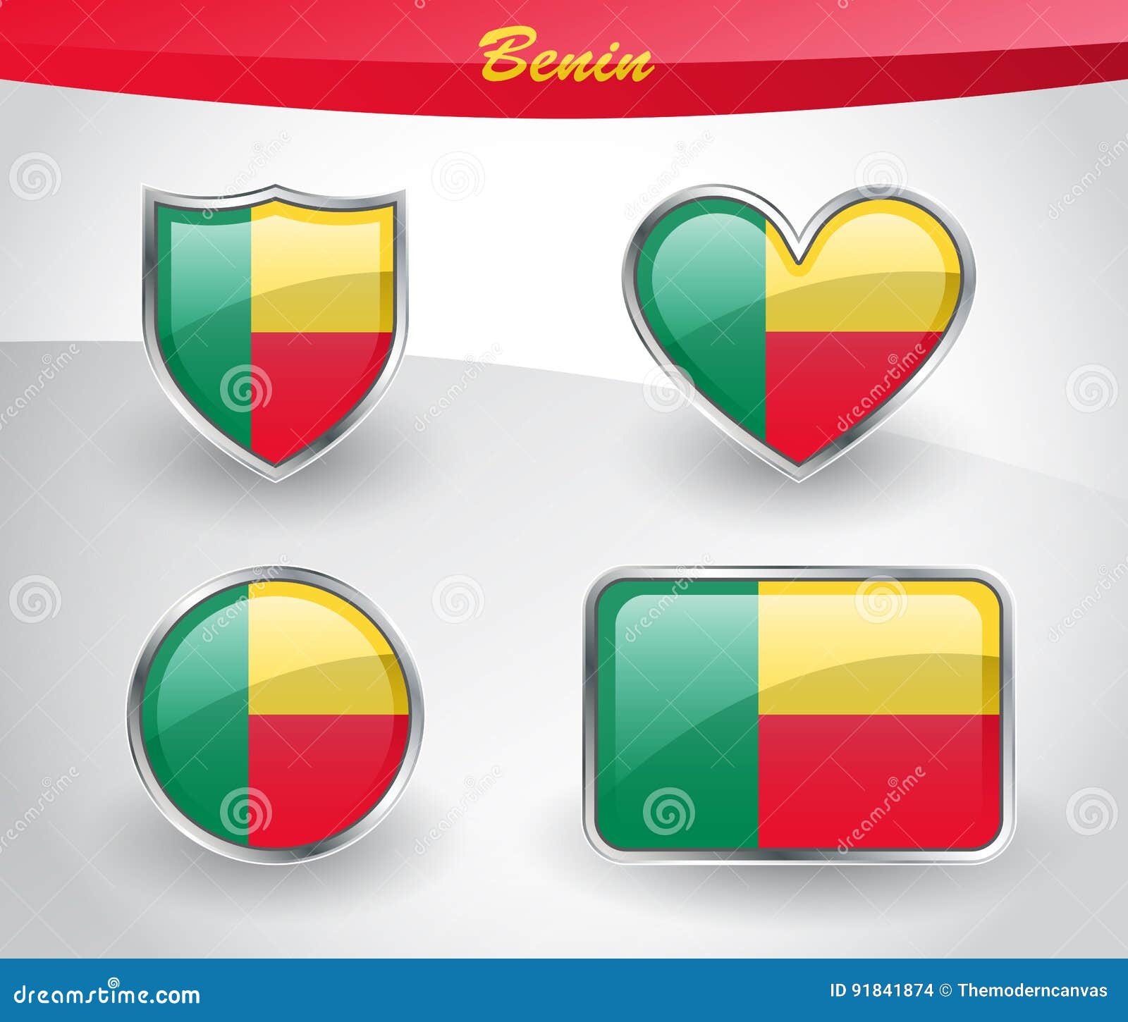 Glossy Benin flag icon set stock vector. Illustration of symbol - 91841874
