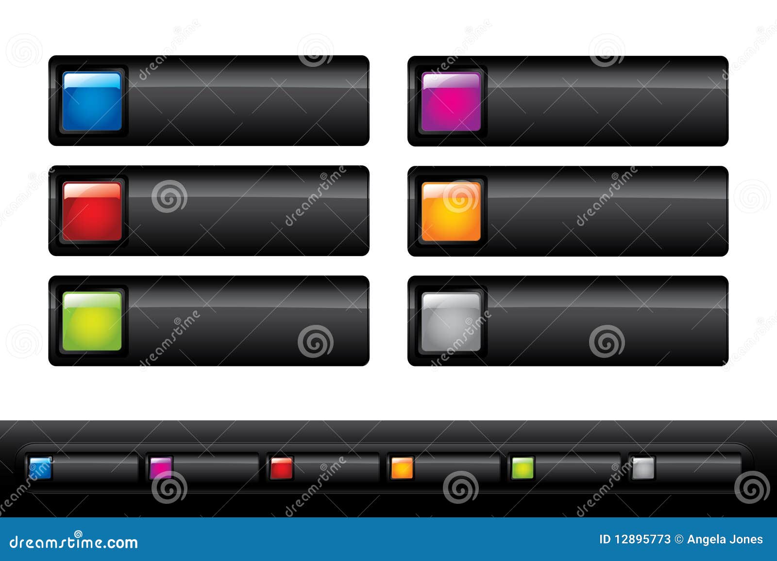 Glossy black buttons stock vector. Illustration of sign - 12895773