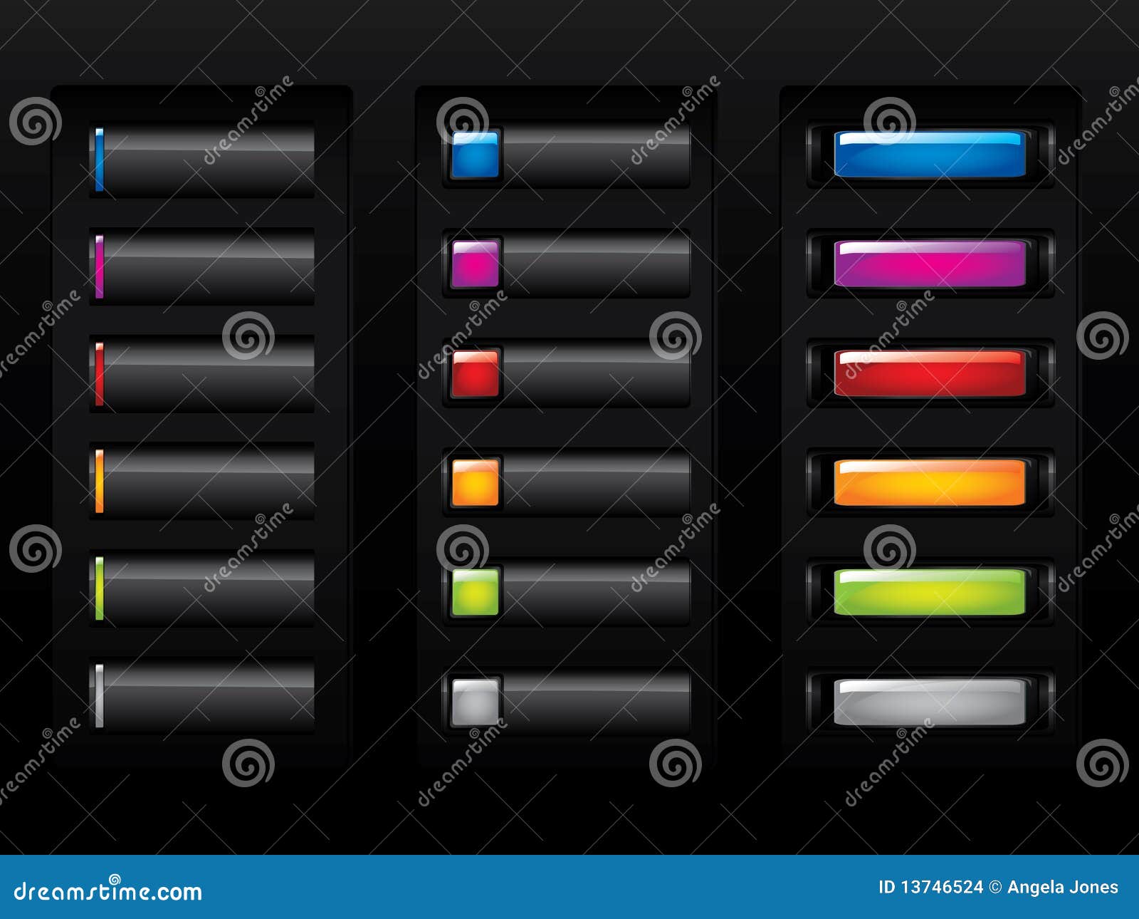 Glossy black buttons stock vector. Illustration of click - 13746524