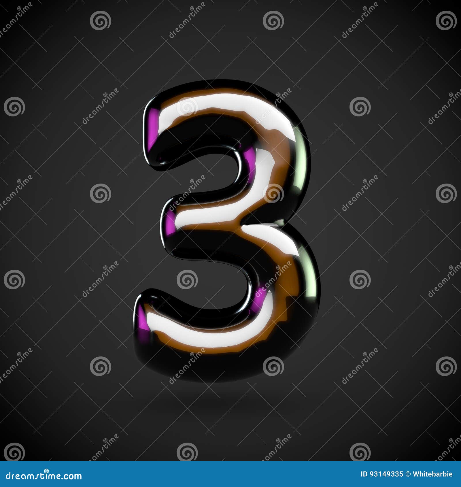 Glossy Black Number 3 with Colored Reflections Stock Illustration ...