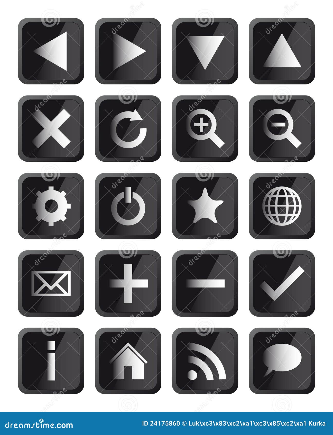 Glossy Black Square Navigation Web Icons Stock Vector - Illustration of ...