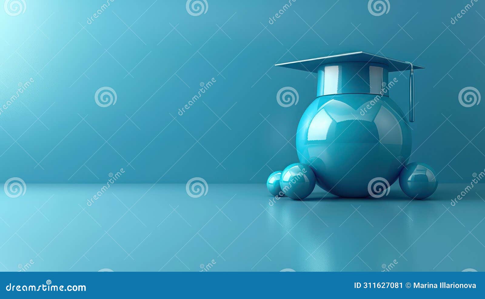 Glossy Blue Ball in Square Academic Hats, Abstract Background ...