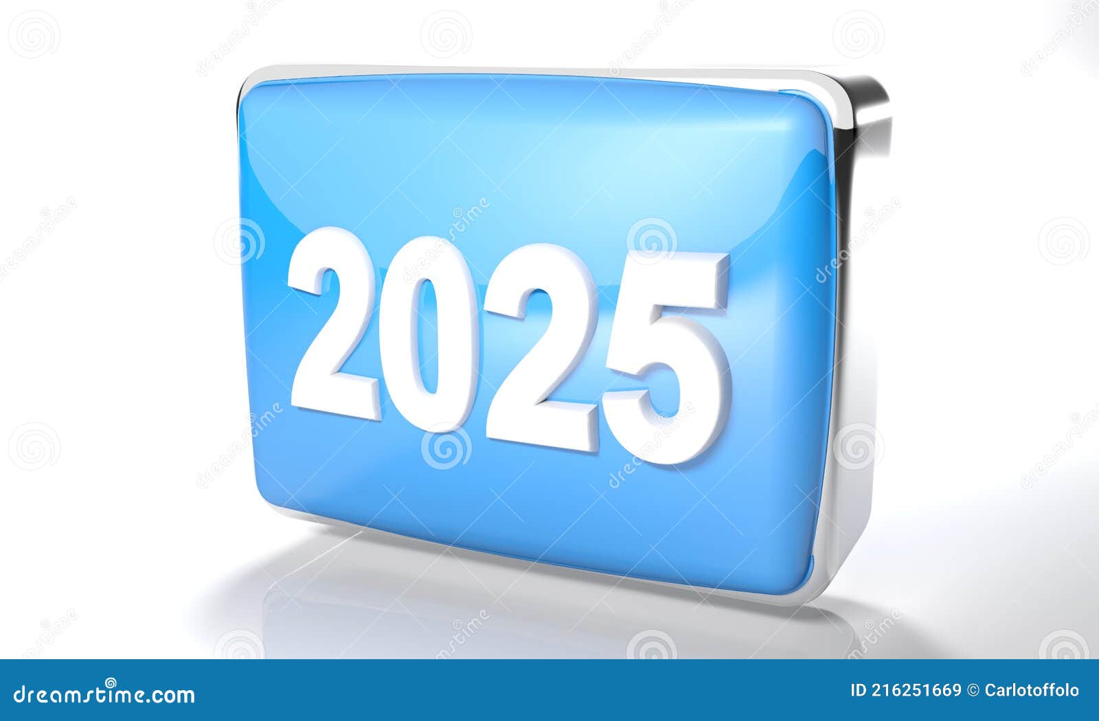 2025 Glossy Blue Box on White Background - 3D Rendering Illustration ...