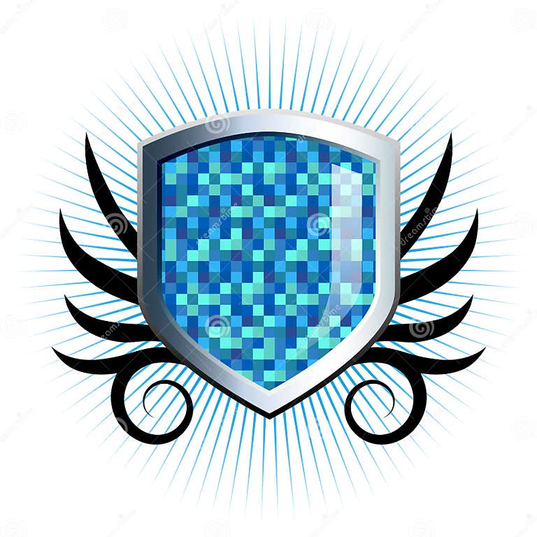 Glossy Blue Checkered Shield Emblem Stock Vector - Illustration of ...