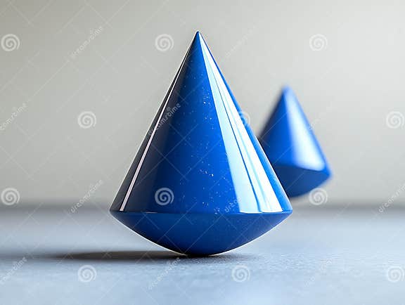 Glossy Blue Cone Floating Over a Solid Grey Surface Stock Illustration ...