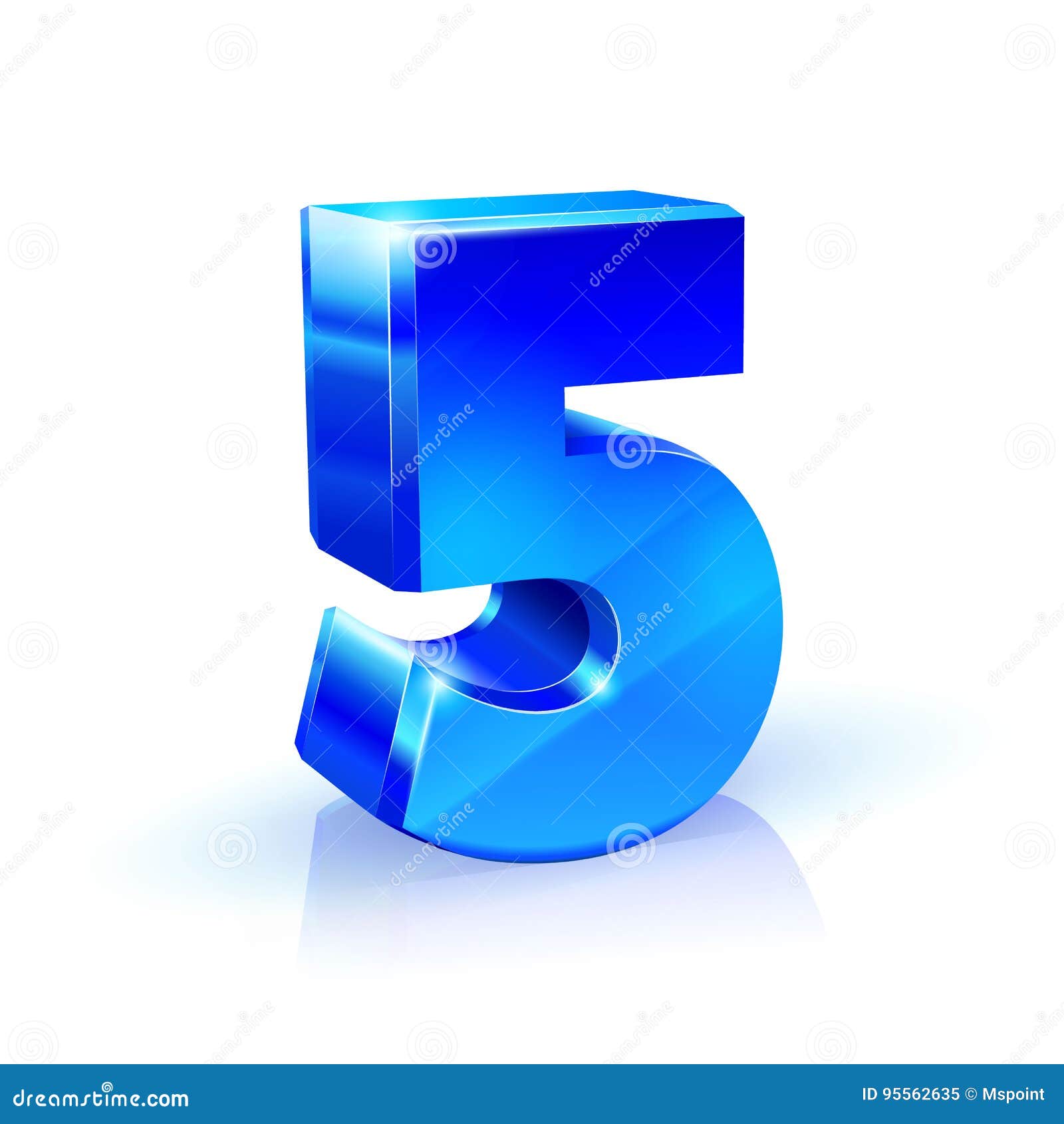 Glossy Blue Five 5 Number. 3d Illustration on White Background Stock ...