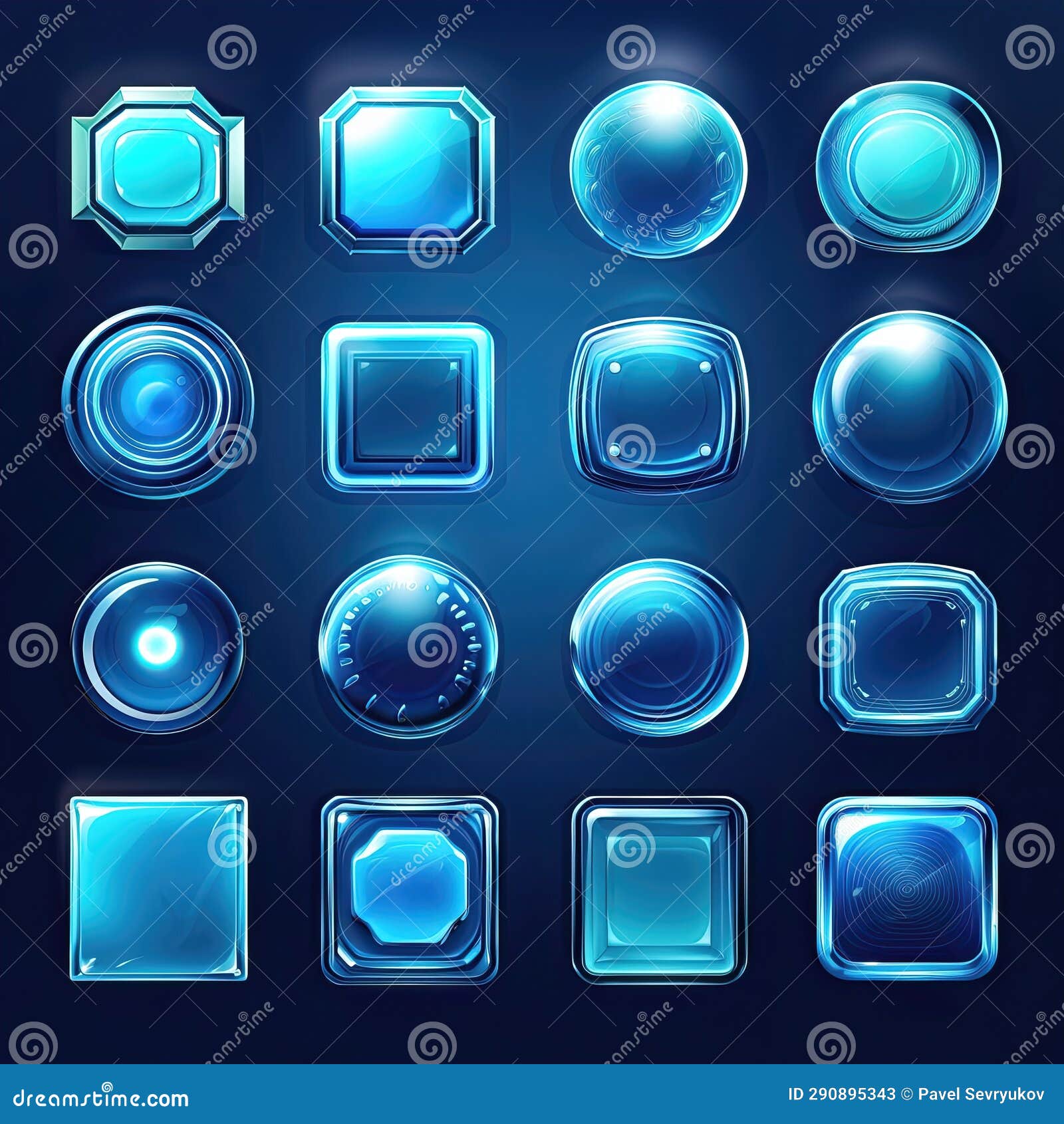 Glossy Blue Glass Button Ai Generated Stock Image - Image of design ...