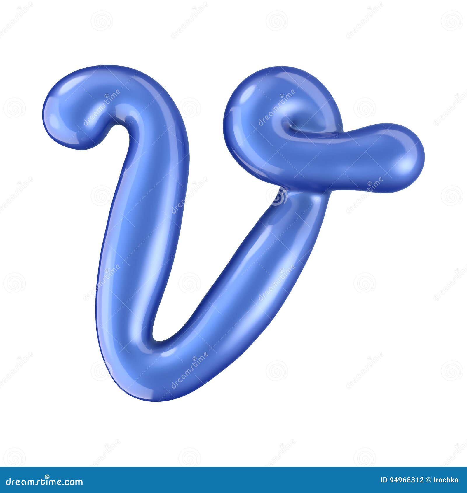 Glossy Blue Letter V Uppercase. 3D Rendering Stock Illustration ...