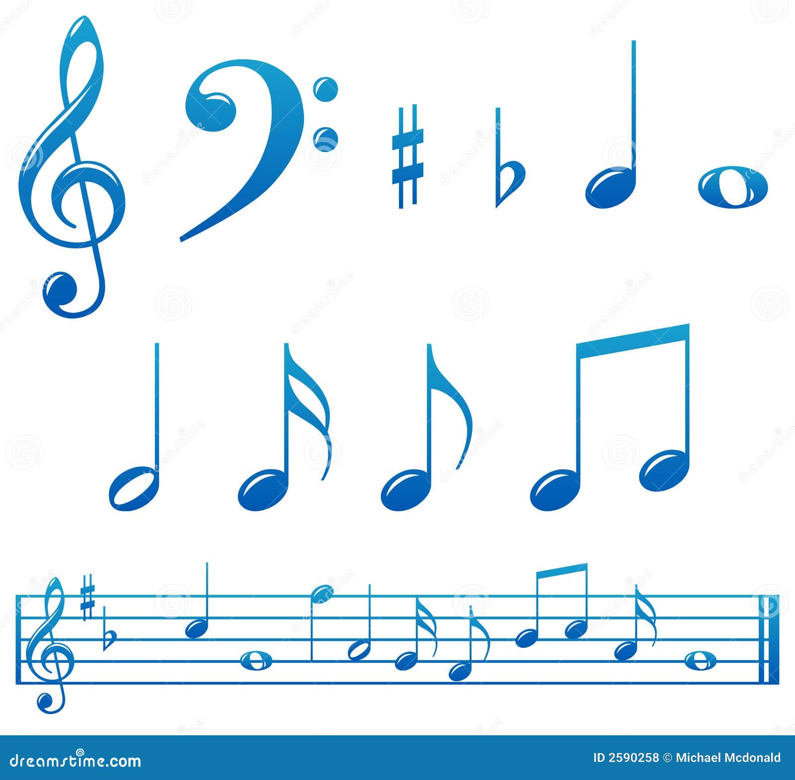 Glossy blue music notes stock vector. Illustration of sheet - 2590258
