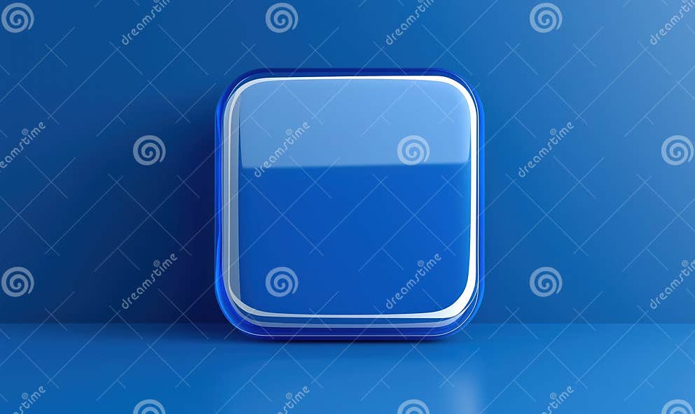 Glossy Blue Square Button with Rounded Edges on Blue Background, Modern ...