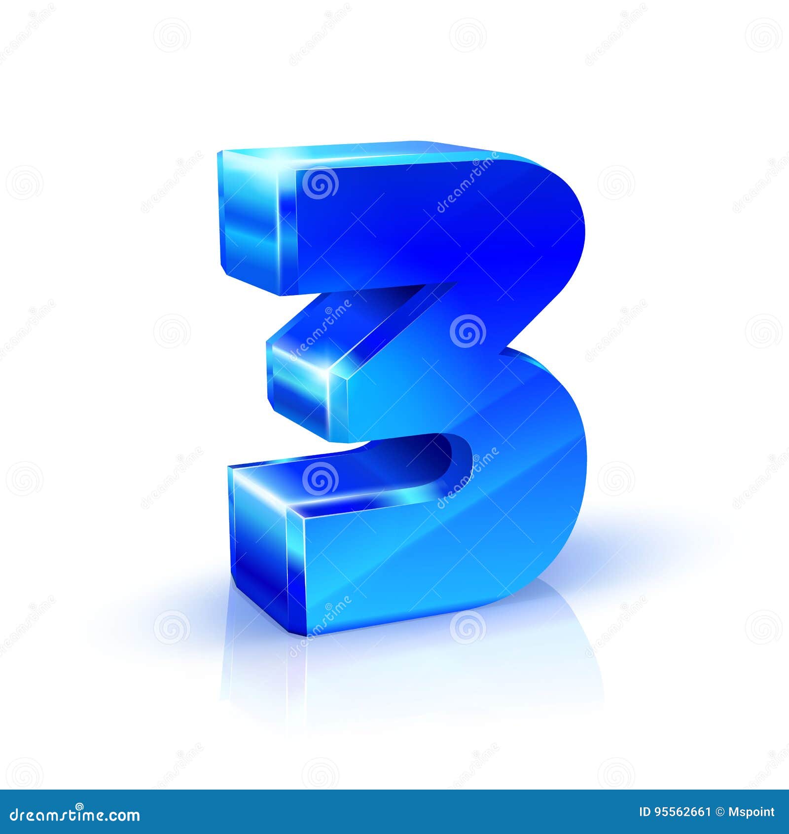 Glossy Blue Three 3 Number. 3d Illustration on White Background Stock ...