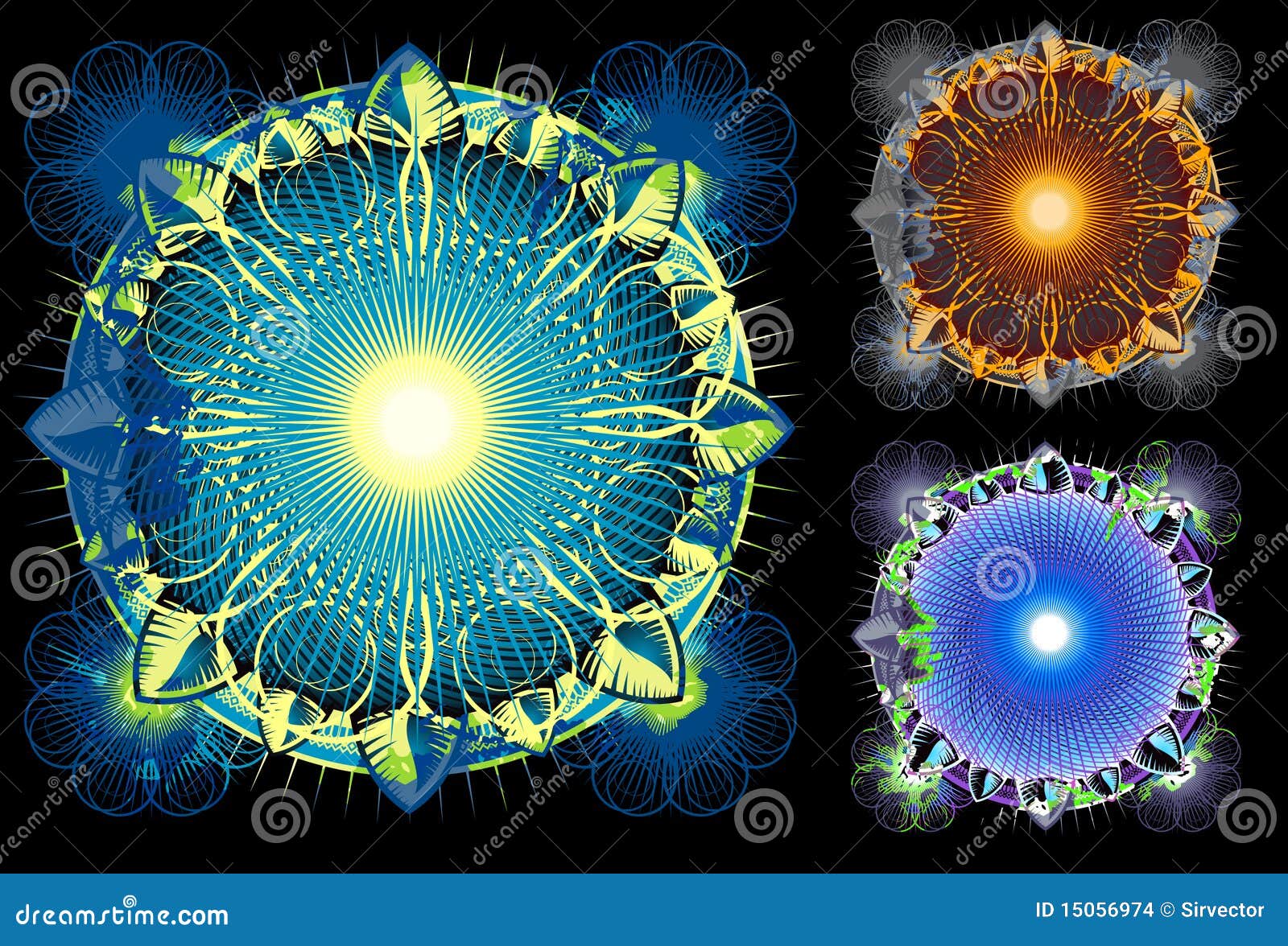 Glossy Bright Mandala Circle in Blue Stock Vector - Illustration of ...