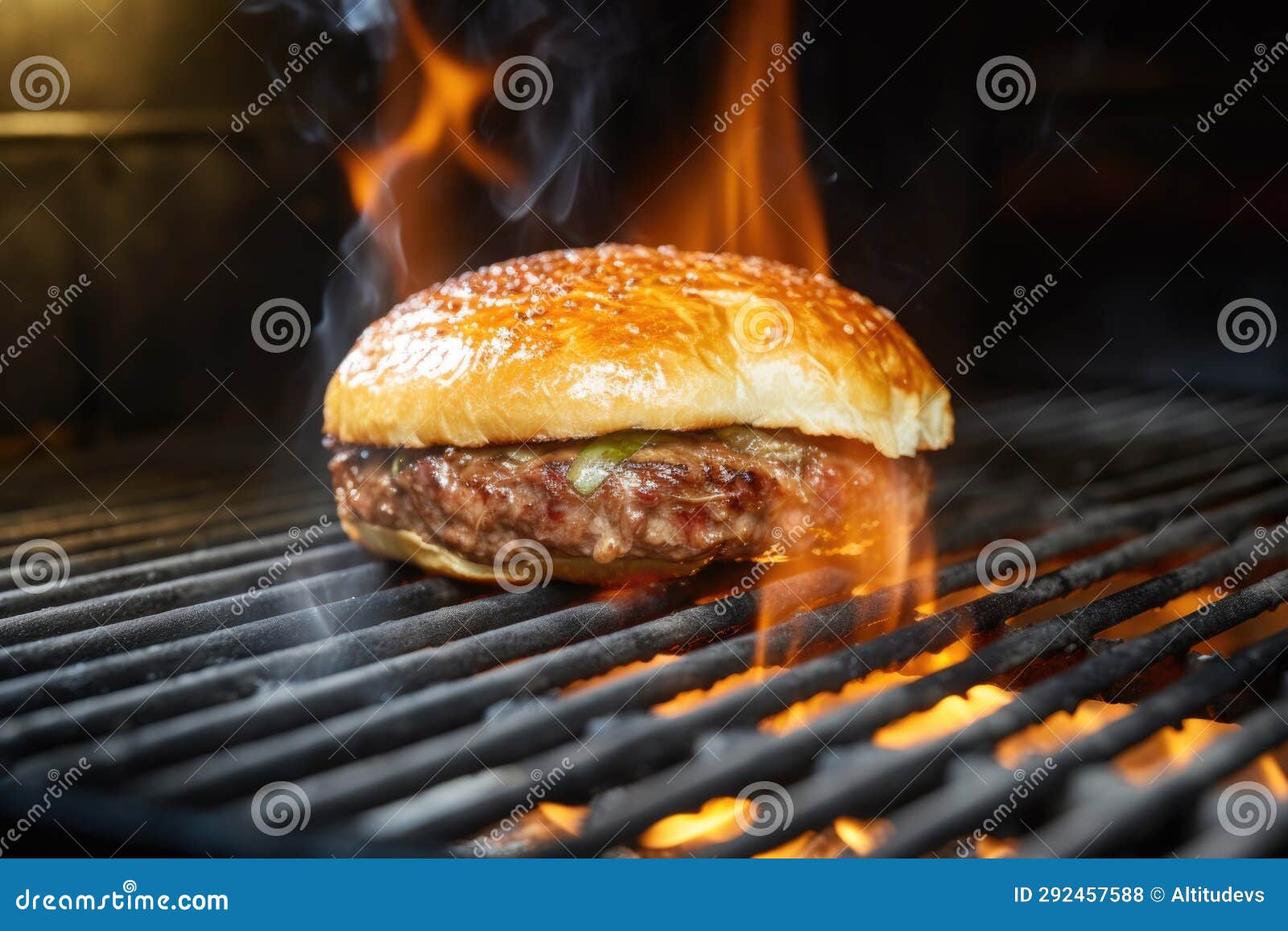 Glossy Burger Bun on Open Flame Grill Stock Photo - Image of delicious ...