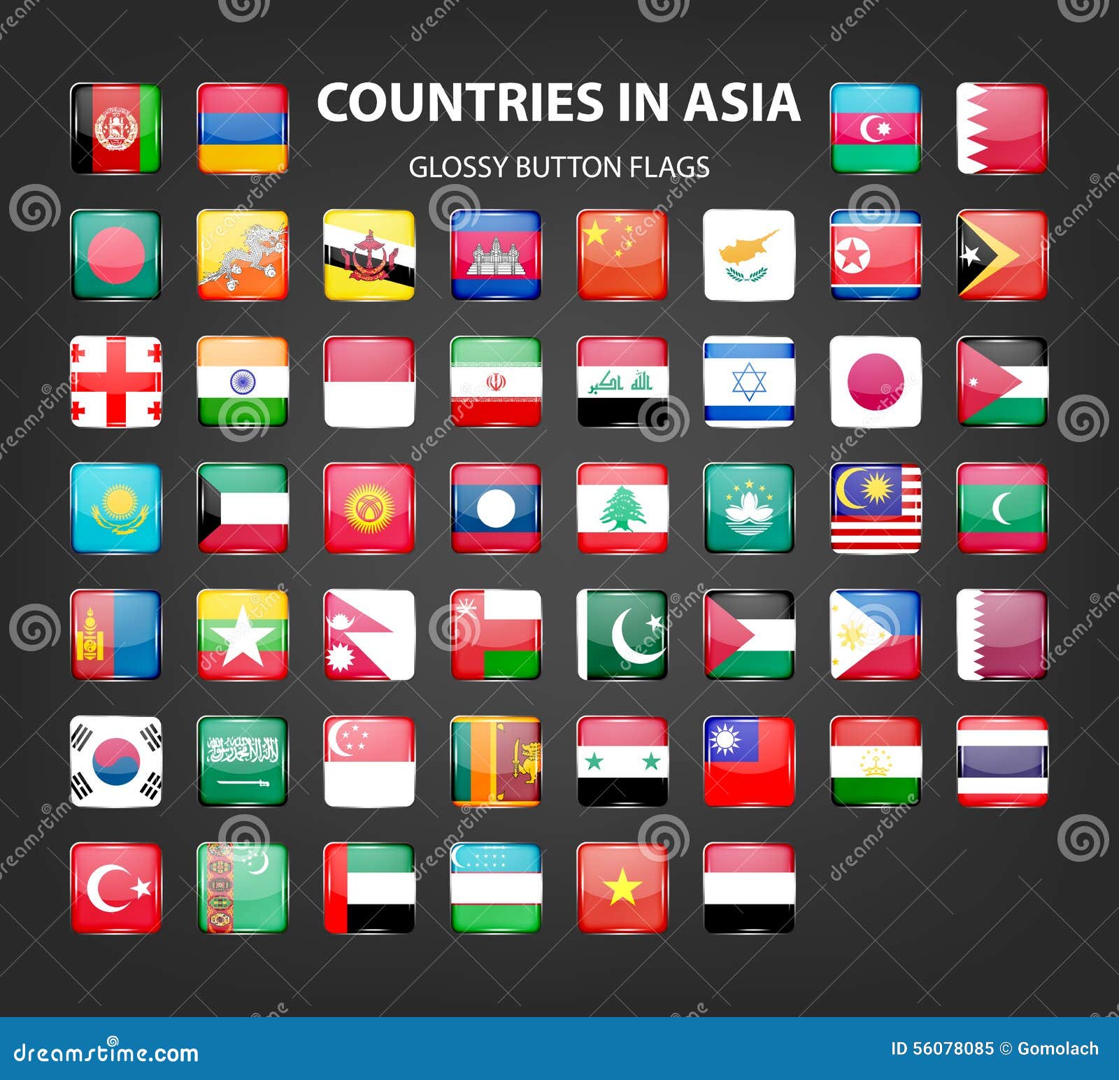 Glossy Button Flags - Asia. Original Colors Stock Vector - Illustration ...