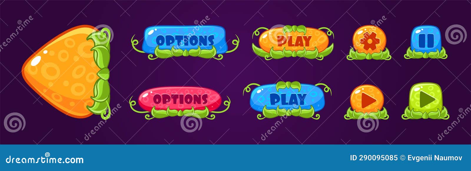 Glossy Button with Green Grass for Game User Interface Vector Set Stock ...