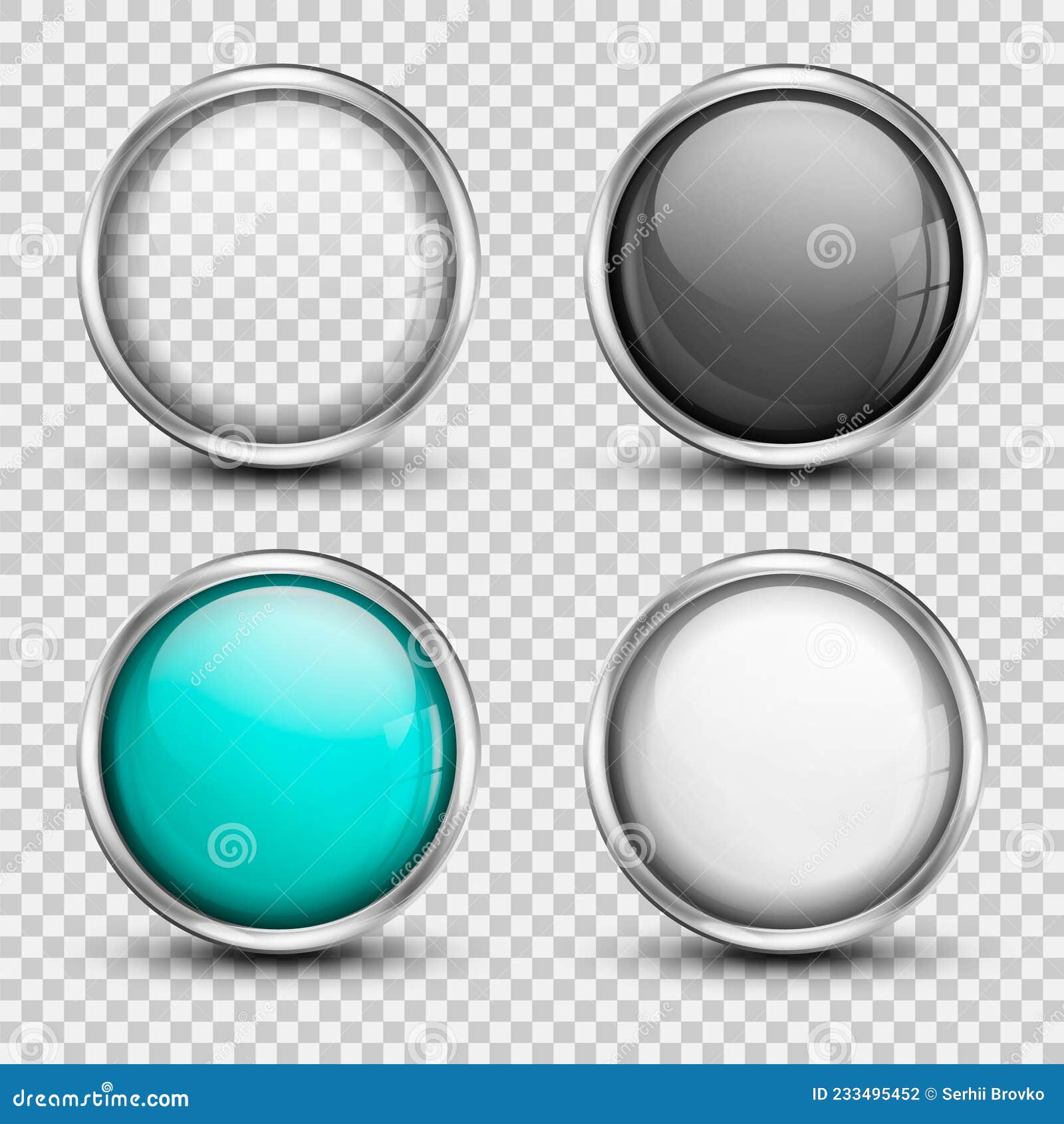 Glossy Button. Shiny Button with Metallic Elements. Transparent Glass ...