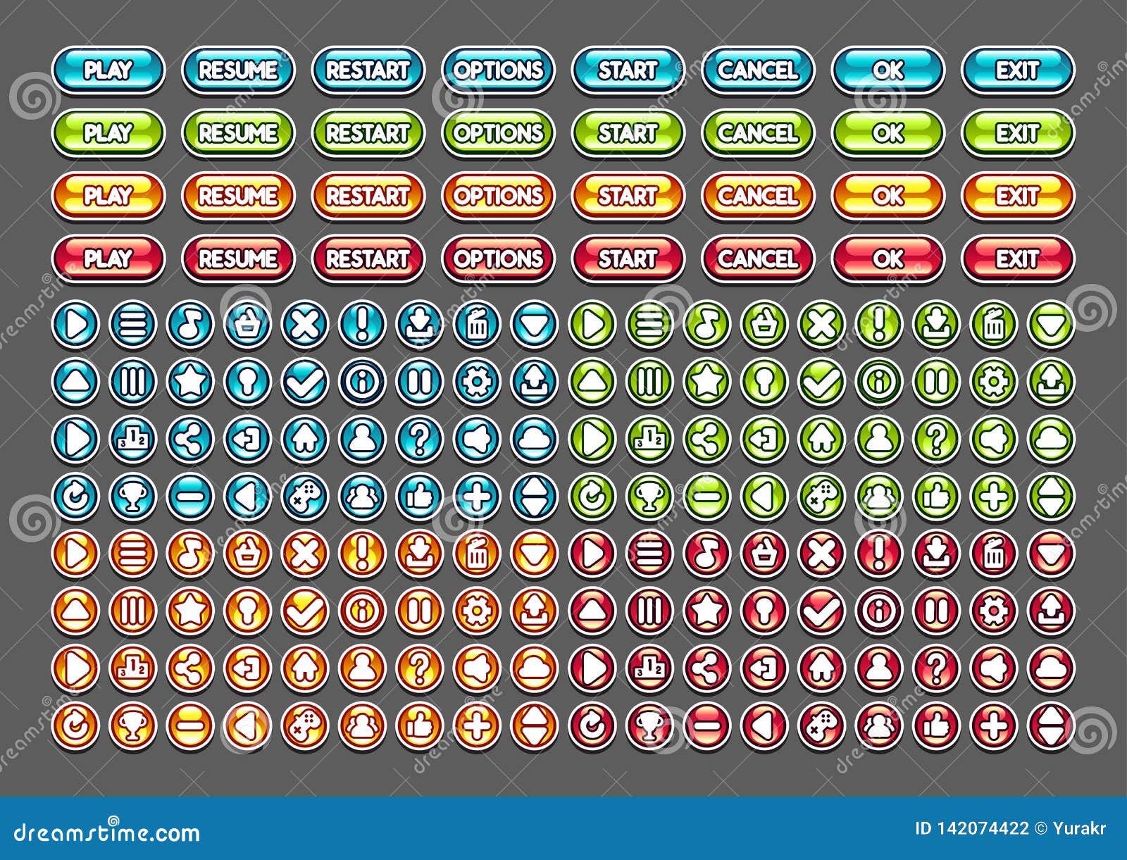 Glossy Buttons for Creating Video Games. Set Three. Stock Vector ...