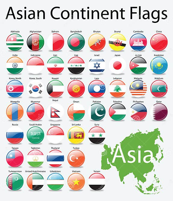 Glossy Buttons Flags of Asian Continent Stock Vector - Illustration of ...