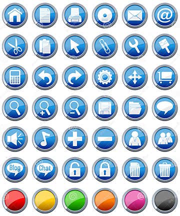 Glossy Buttons Icons Set [1] Stock Vector - Illustration of gray, shiny ...