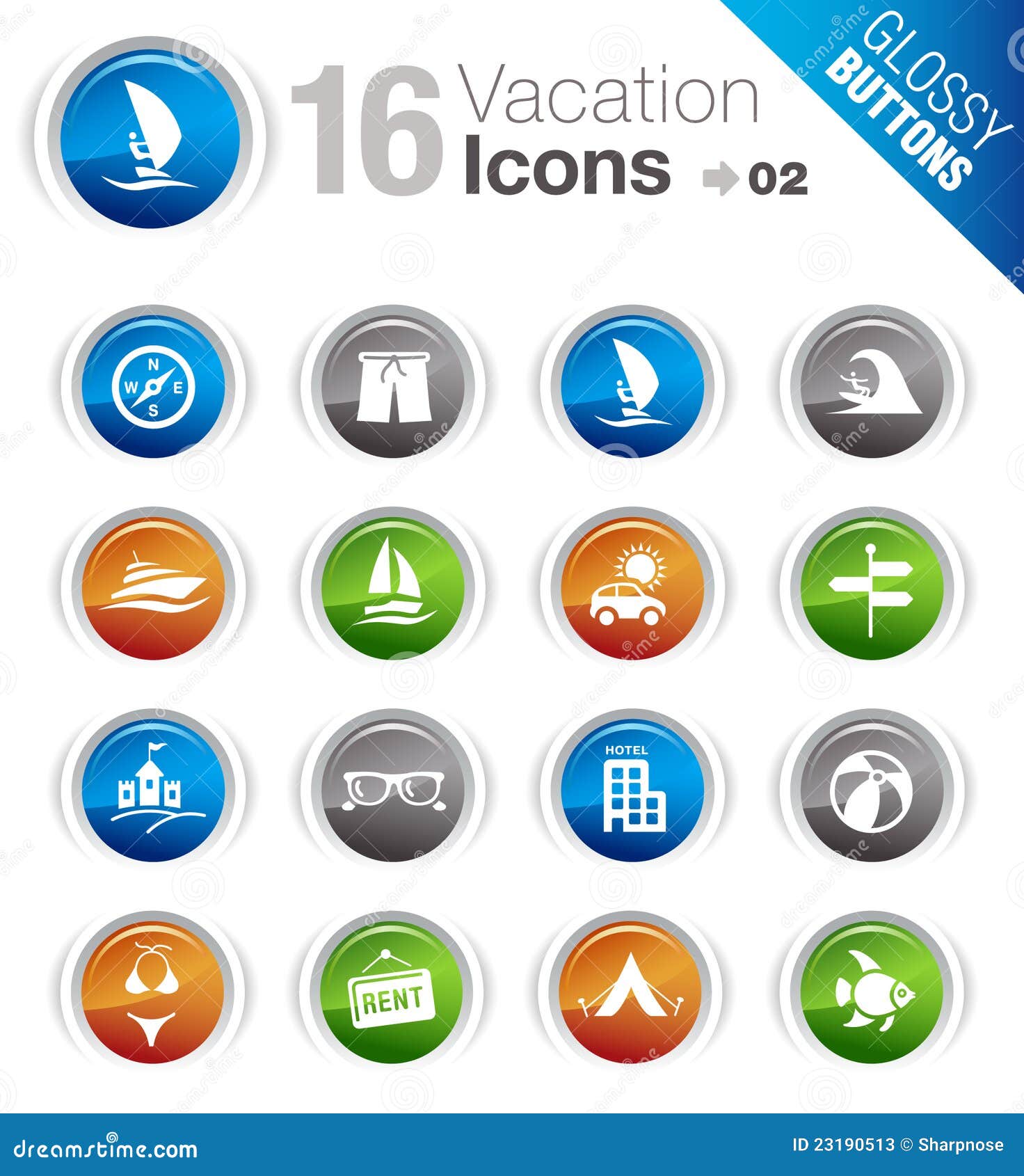 Glossy Buttons - Vacation Icons Stock Vector - Illustration of balloon ...