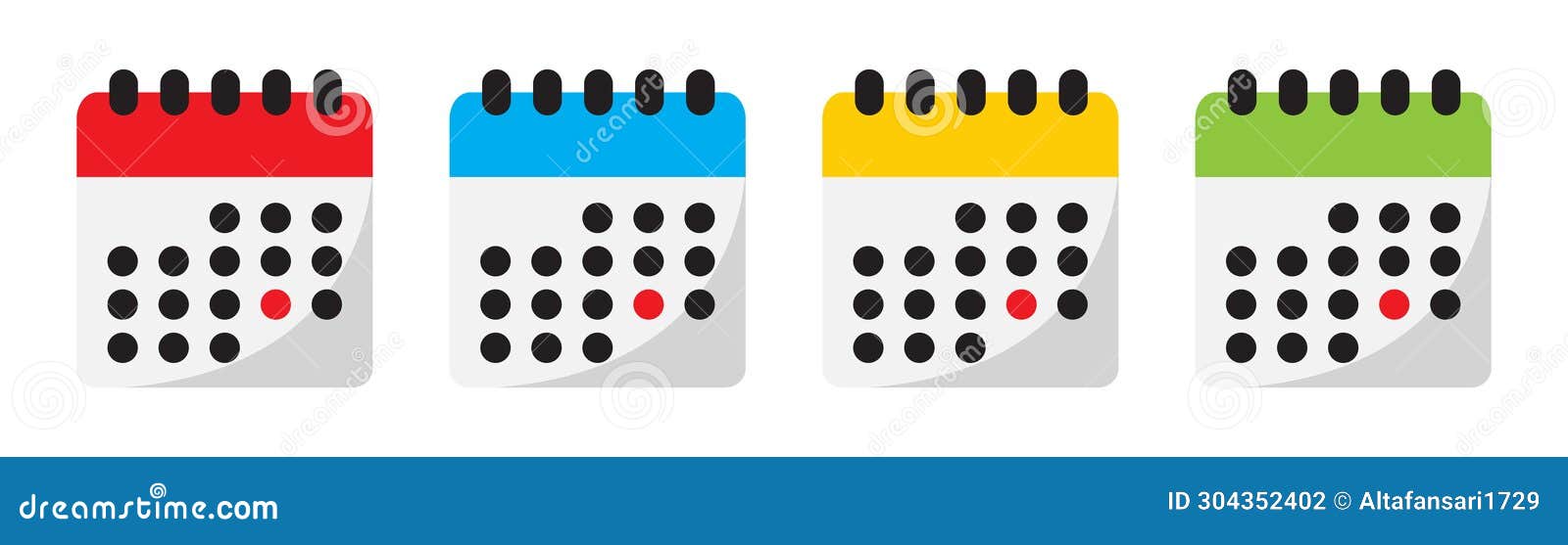Glossy Calender Vector with Red Date Mark Vector Icon Set in Four ...