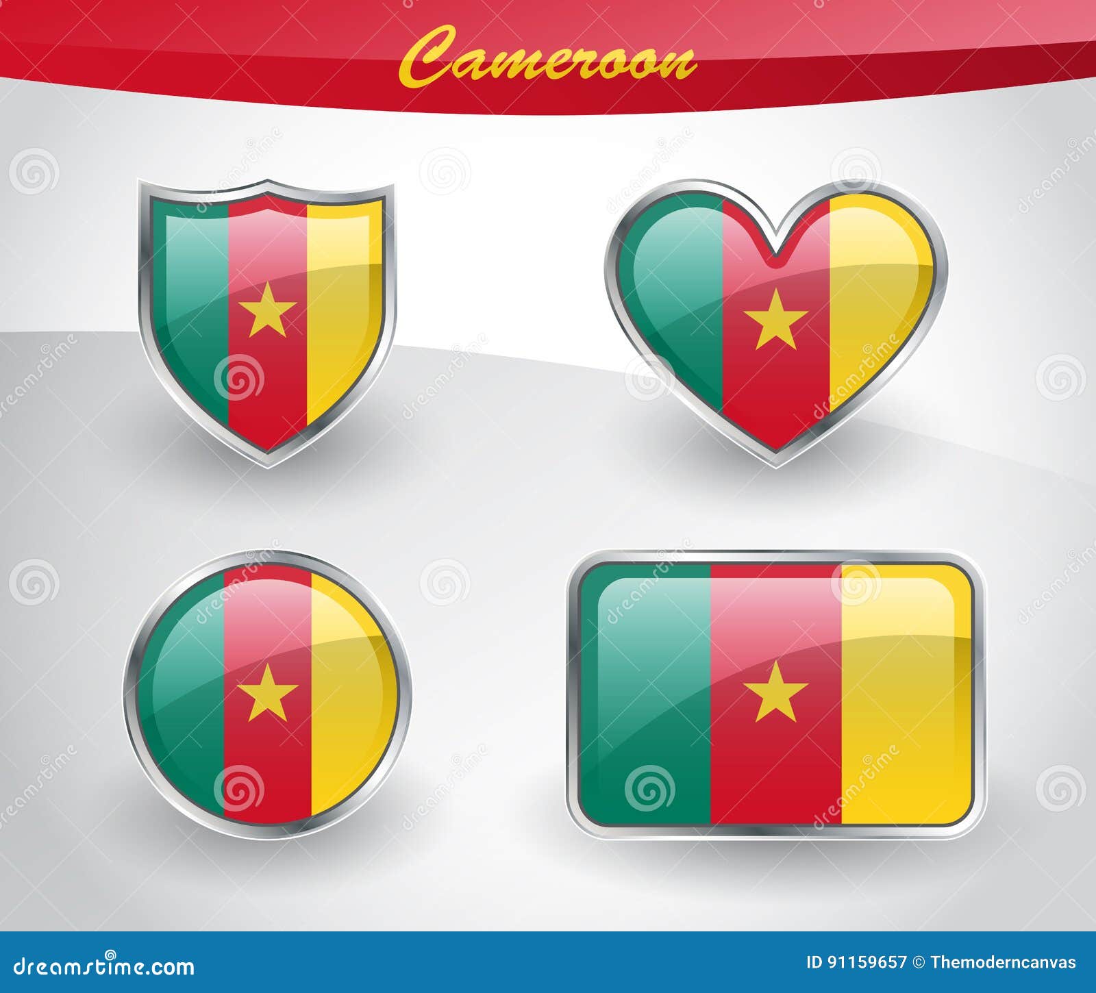 Glossy Cameroon Flag Icon Set Stock Vector Illustration Of Metal