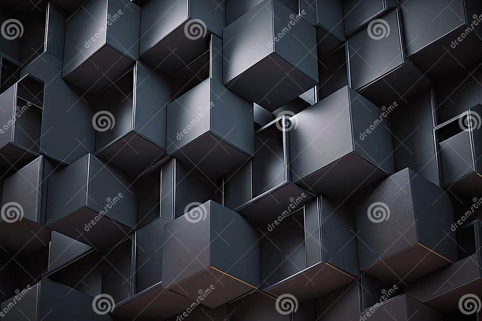 Glossy Carbon Black Cubic Panel As 3D Render Abstract Geometric ...