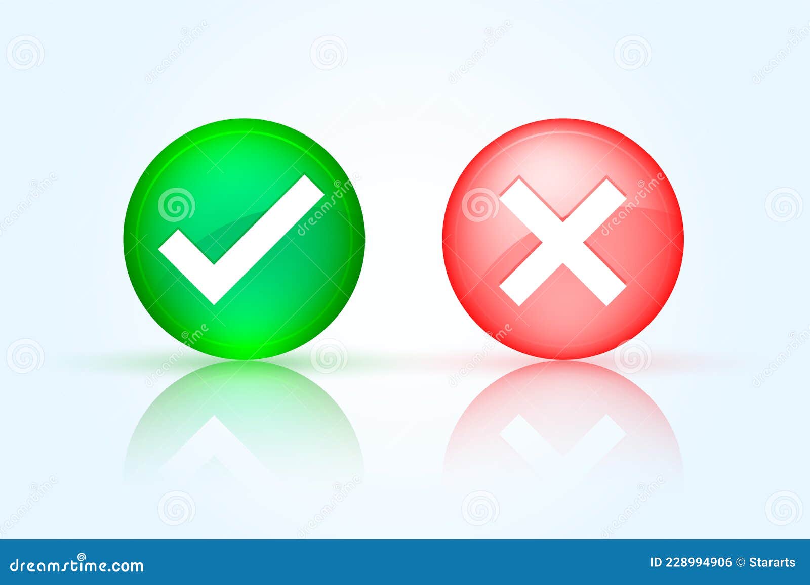 Set Of Glossy X & Check Mark Icons. Cross & Tick Symbols Isolated On ...