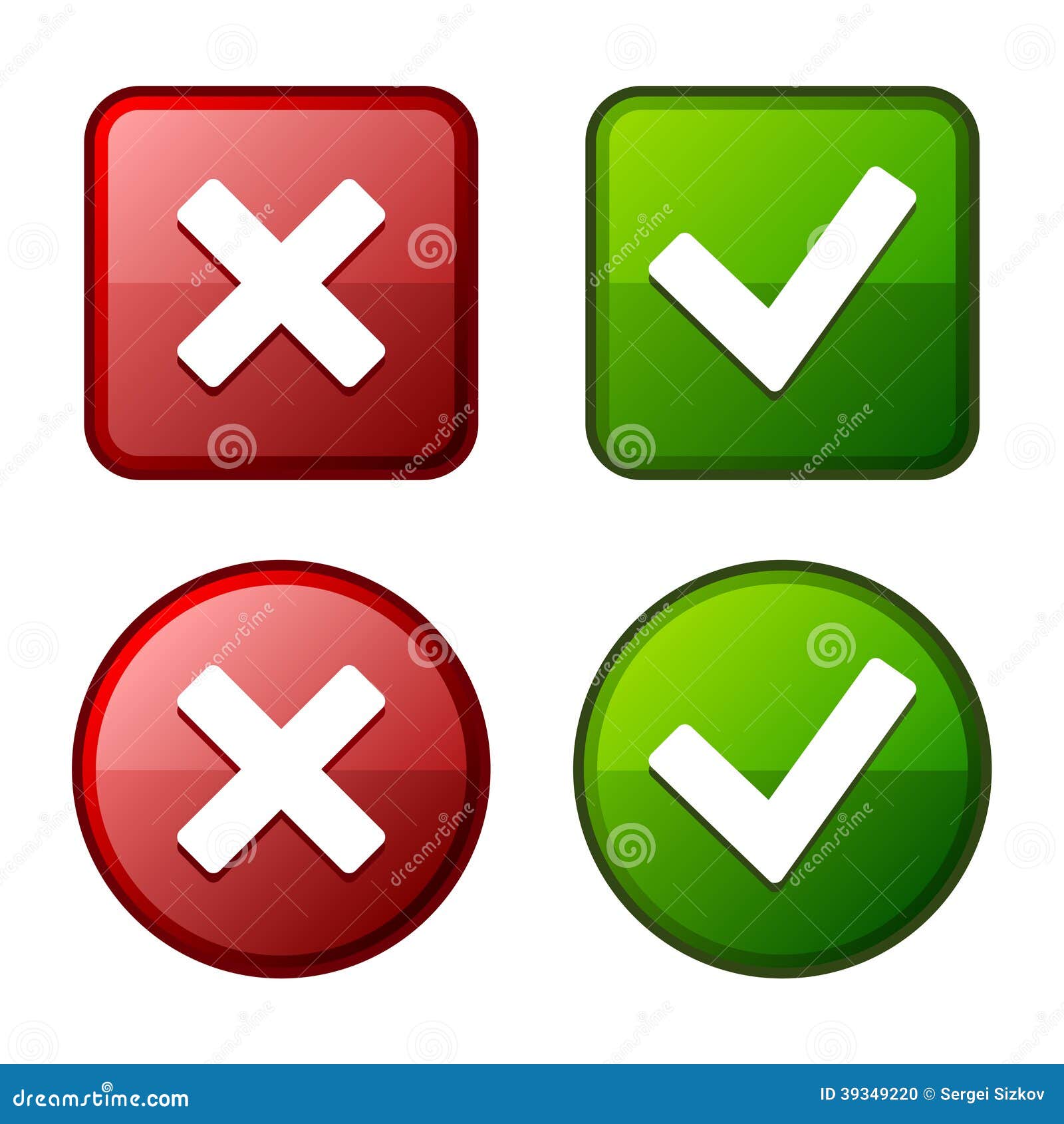 Glossy Check Mark Stickers and Buttons. Red Green. Vector. Stock Vector ...