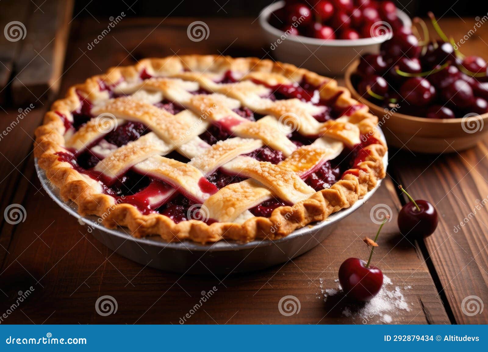 A Glossy Cherry Pie on a Wooden Countertop Stock Photo - Image of ...