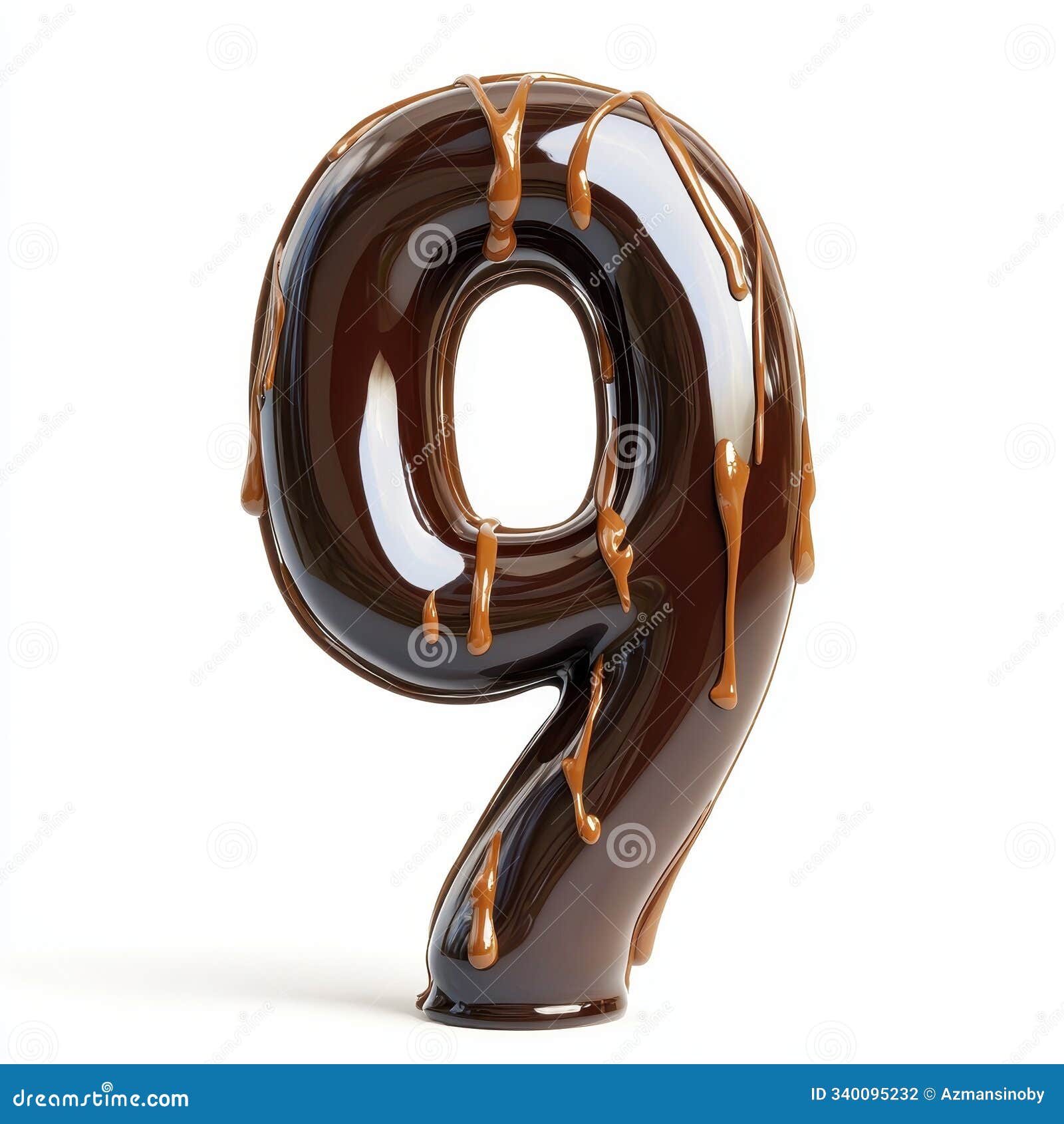 A Glossy Chocolate Number 9 with Dripping Caramel Stock Illustration ...