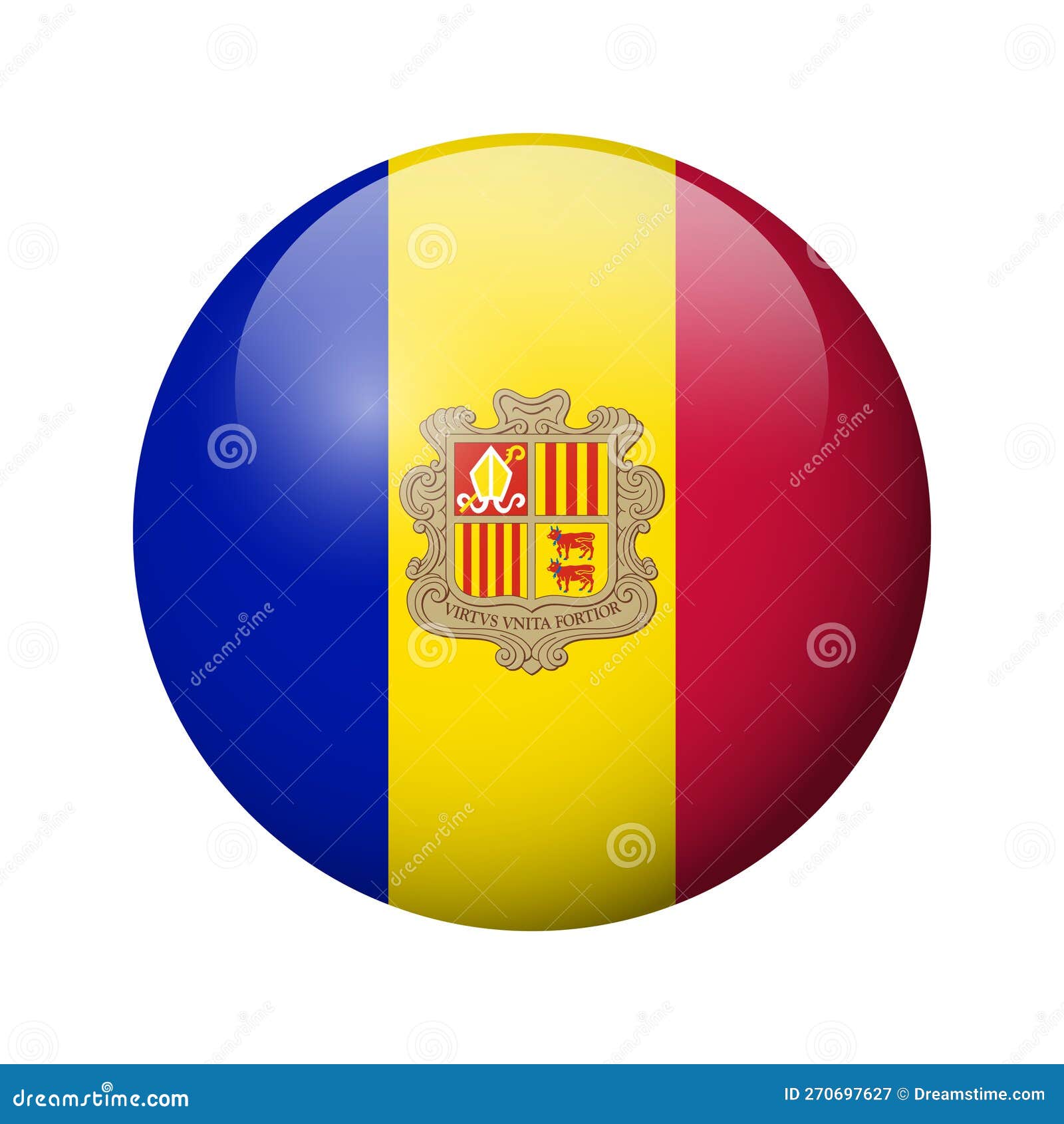 Glossy Circle Badge Flag of Andorra Stock Illustration - Illustration ...