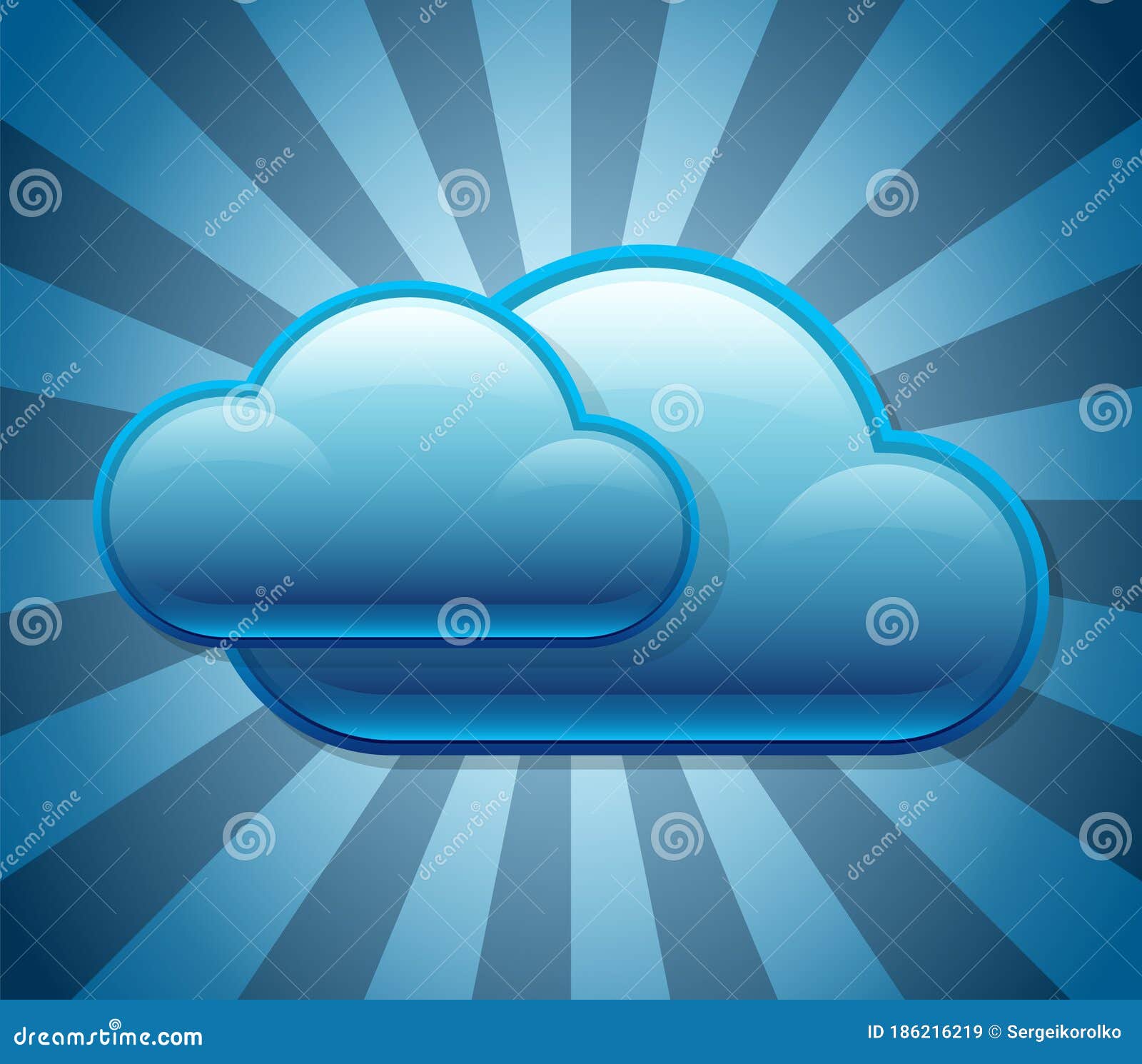 Glossy Cloud Icon on Dark Blue Background with Sun Rays Stock Vector ...